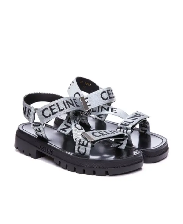 Celine Logo Strap Sandals - Black