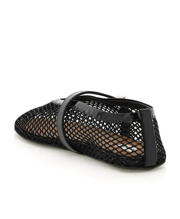 Alaïa Fishnet Ballet Flats With Ankle Strap - Black