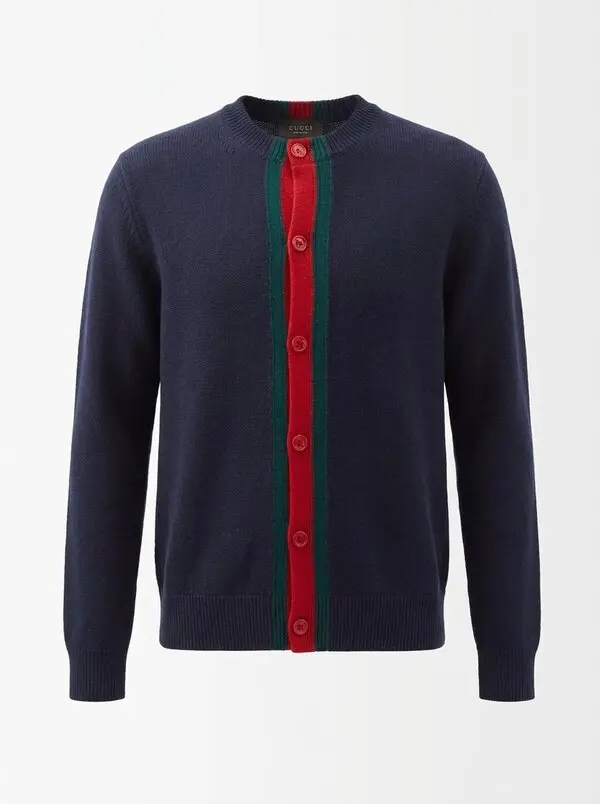 Gucci Striped Knit Cardigan - Dark Blue