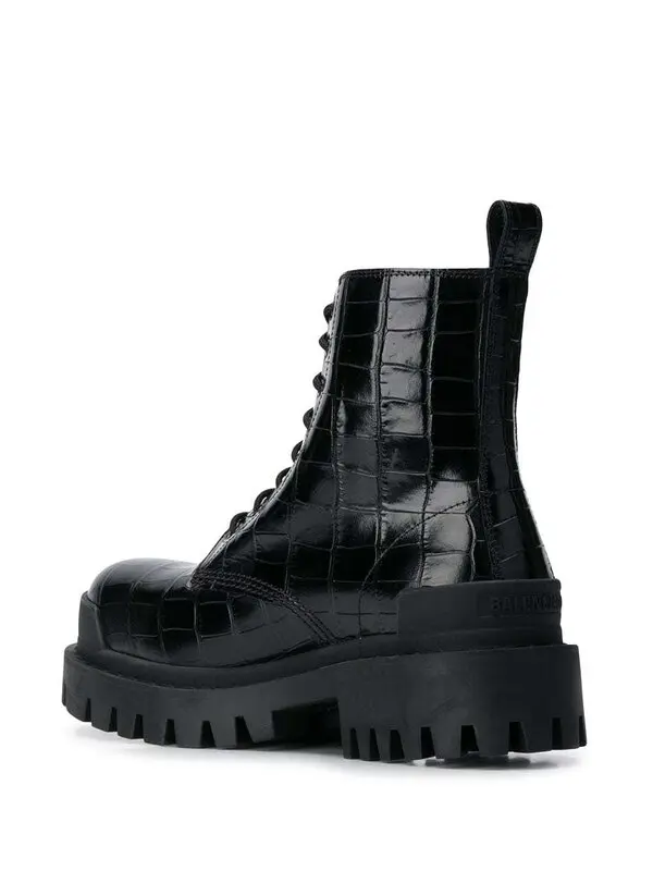 Balenciaga Strike Embossed Croc Effect Lace-up Boots