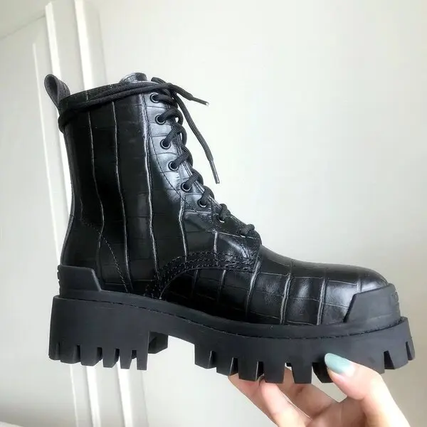 Balenciaga Strike Embossed Croc Effect Lace-up Boots