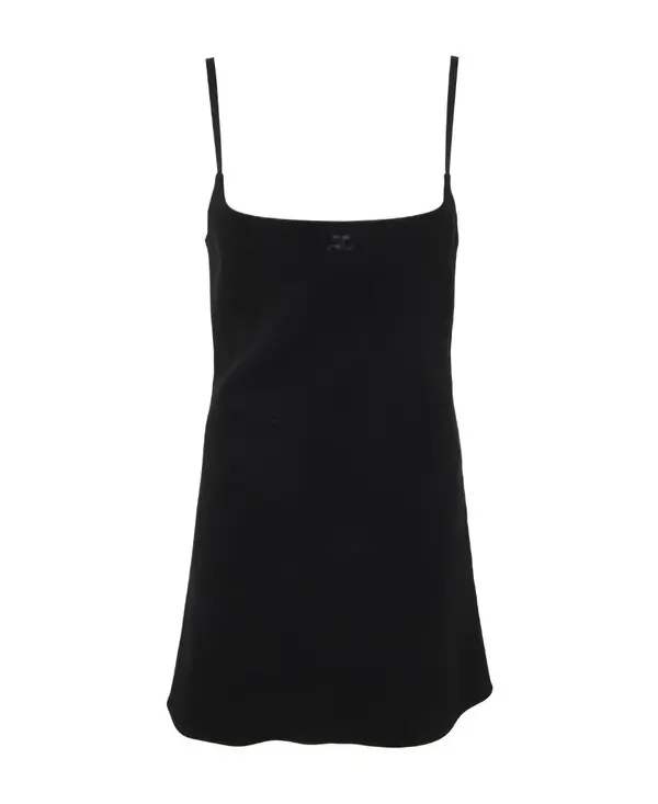 COURREGES Courrèges A-line Dress With Square Neckline And Embroidered Logo - Black