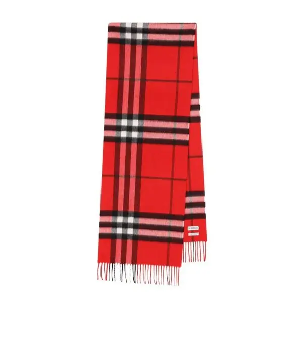 Burberry Checked Fringed Scarf - Red