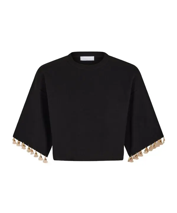 Rabanne Cropped Jumper With Gold Metal Details - Black