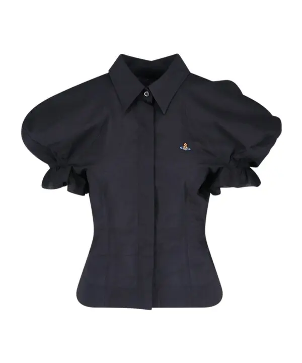 VIVIENNE WESTWOOD Logo Embroidered Puff Sleeve Top - Black