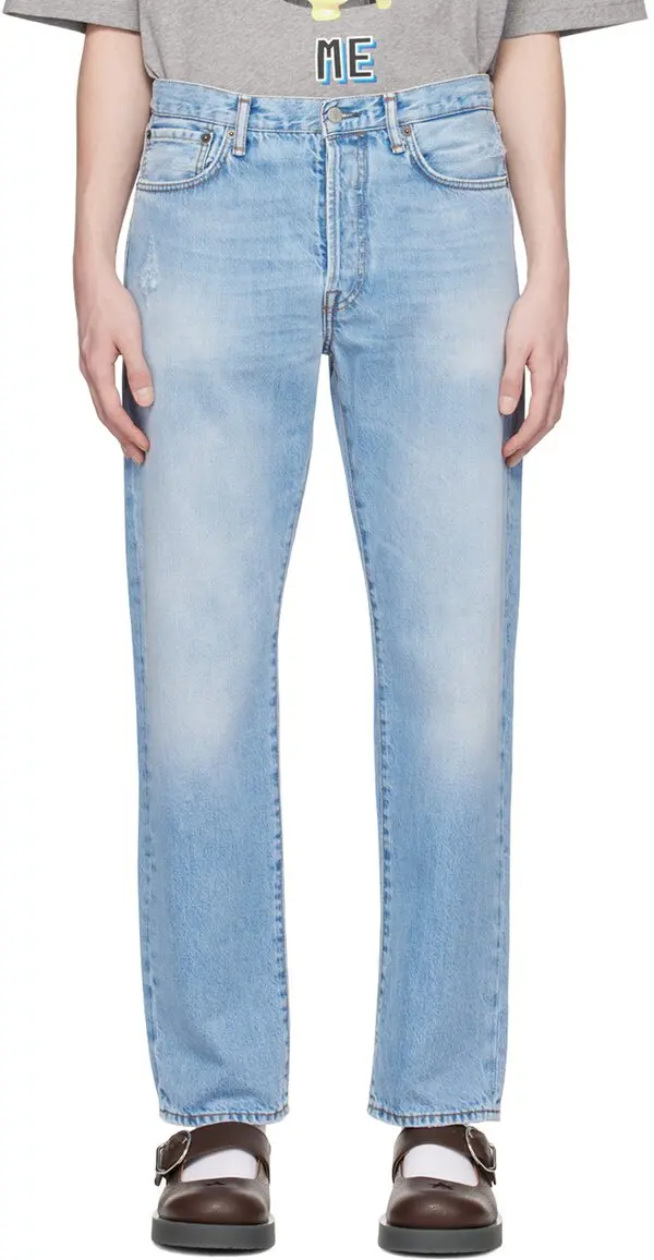 Acne Studios Distressed Regular Fit Jeans - Light Blue