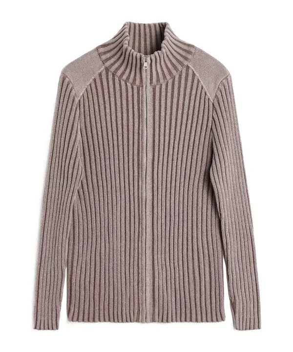 Our Legacy Chunky Ribbed Cardigan With High Collar And Two-way Zipper