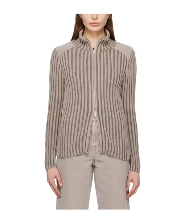 Our Legacy Chunky Ribbed Cardigan With High Collar And Two-way Zipper