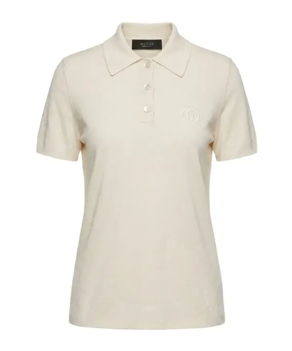 Gucci Cashmere Silk Polo Shirt With Embroidery - White