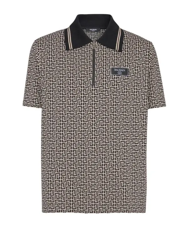 Balmain Logo Patch Straight Hem Polo Shirt