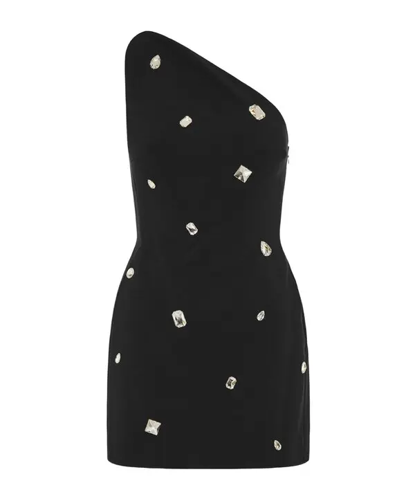 David Koma Crystal Embroidered One-shoulder Mini Dress