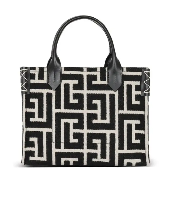 Balmain B-army Monogram Jacquard Small Tote Bag - Black