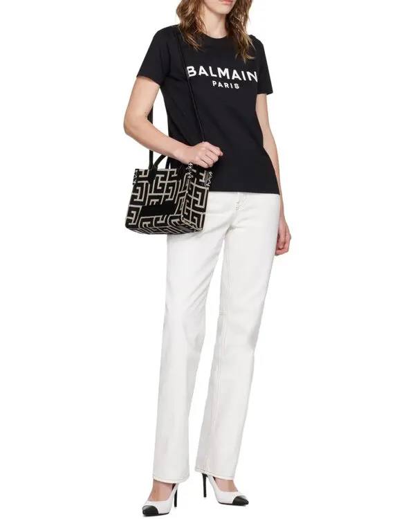 Balmain B-army Monogram Jacquard Small Tote Bag - Black