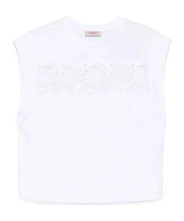 TWINSET Floral-appliqué Crewneck T-shirt - White