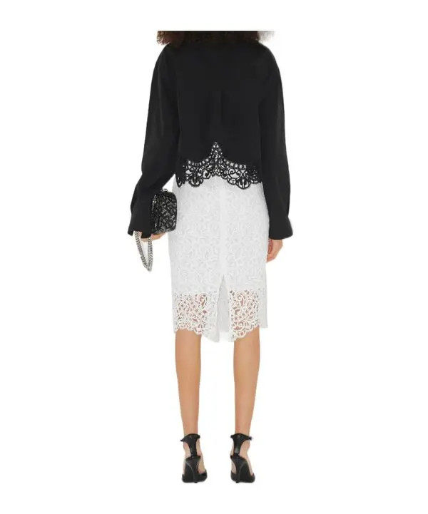 Burberry Lace Detailed Pencil Skirt - Light White