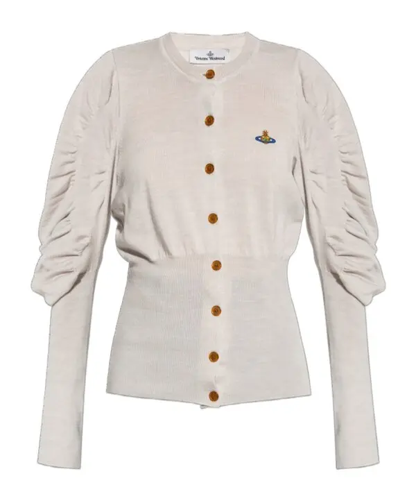 VIVIENNE WESTWOOD Orb Embroidered Puff-sleeve Cardigan - White