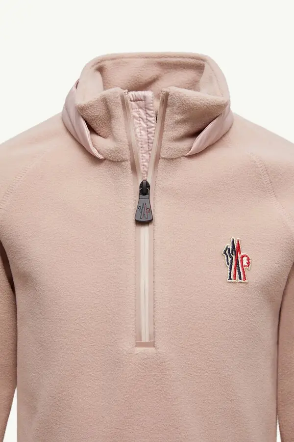 Moncler Half-zip Fleece Sweatshirt With Stand Collar And Logo - Pink