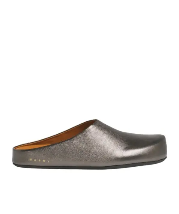 Marni Metallic Nappa Leather Sabots - Dark Silver