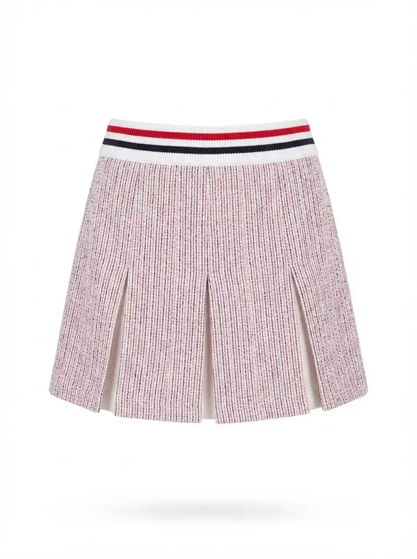 Thom Browne Rwb Striped Tweed Pleated Skirt - White