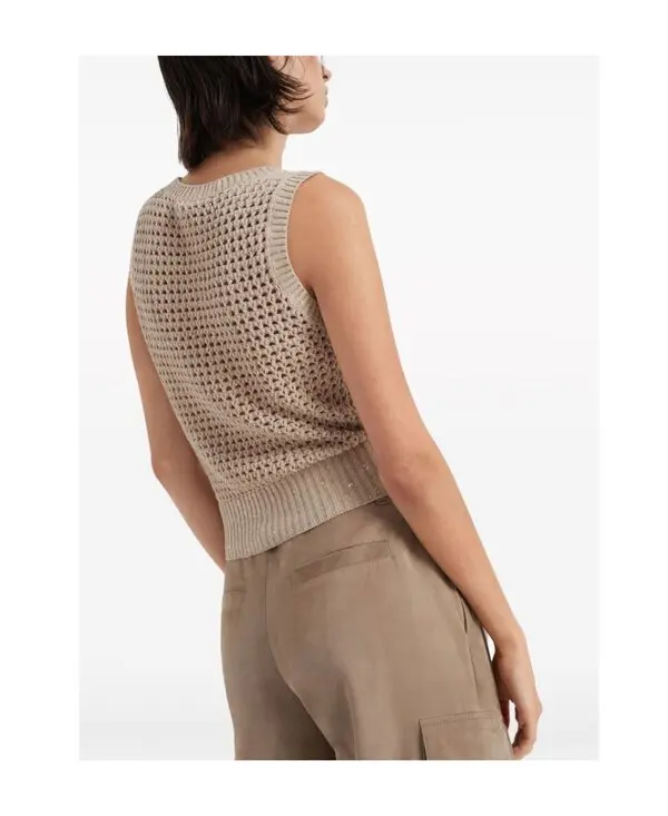 Brunello Cucinelli Sequin Embellished Open Knitted Vest