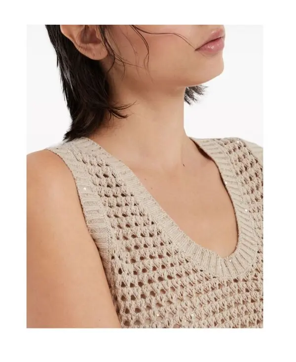 Brunello Cucinelli Sequin Embellished Open Knitted Vest