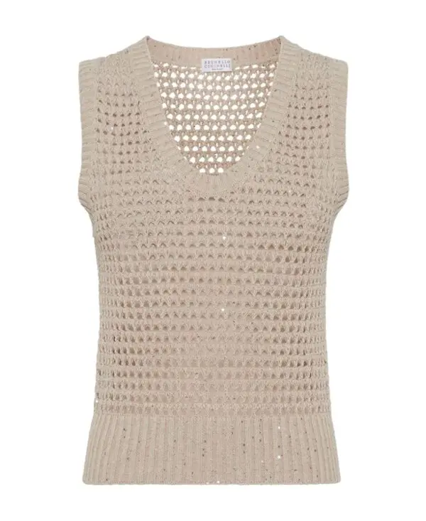 Brunello Cucinelli Sequin Embellished Open Knitted Vest