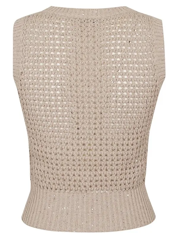 Brunello Cucinelli Sequin Embellished Open Knitted Vest