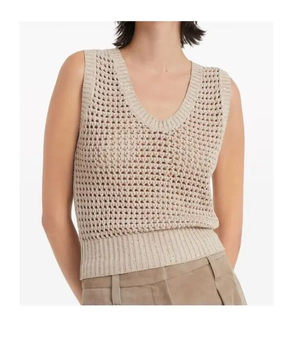 Brunello Cucinelli Sequin Embellished Open Knitted Vest