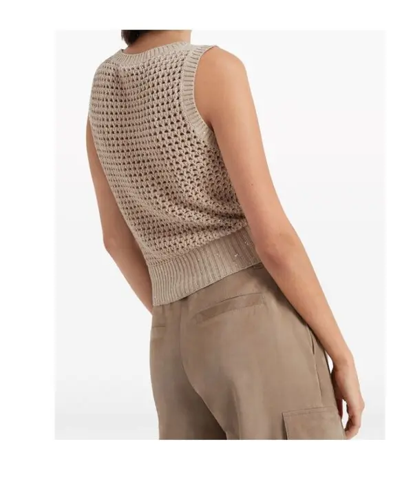 Brunello Cucinelli Sequin Embellished Open Knitted Vest