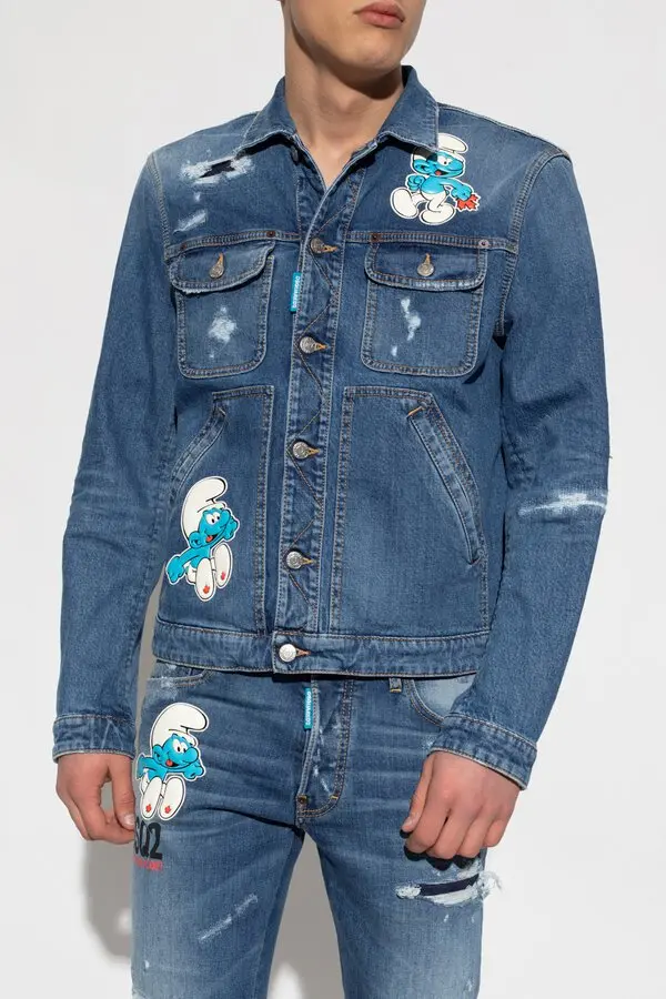 Dsquared2 Denim Jacket With Smurf Graphic