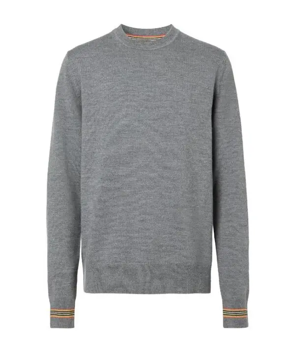 Burberry Icon Stripe Trim Crew Neck Pullover