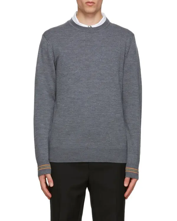 Burberry Icon Stripe Trim Crew Neck Pullover