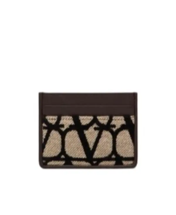 Valentino Garavani Toile Iconographe Cardholder With Leather Details - Black