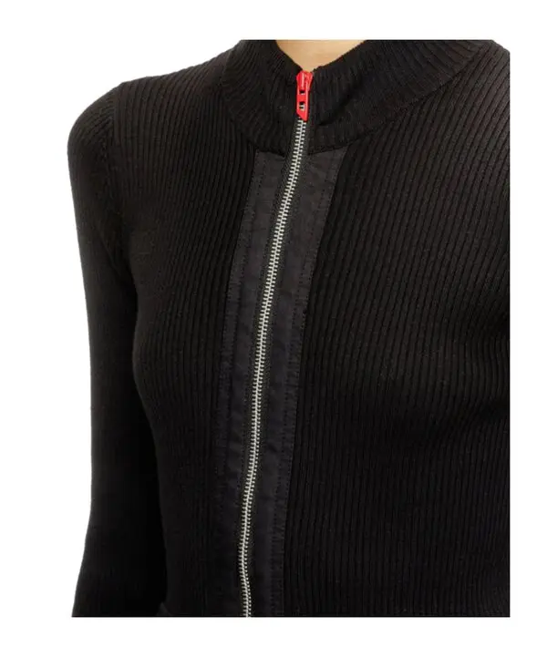DIESEL® Ribbed Zip-front Long Sleeve Top With Cargo Pockets - Black