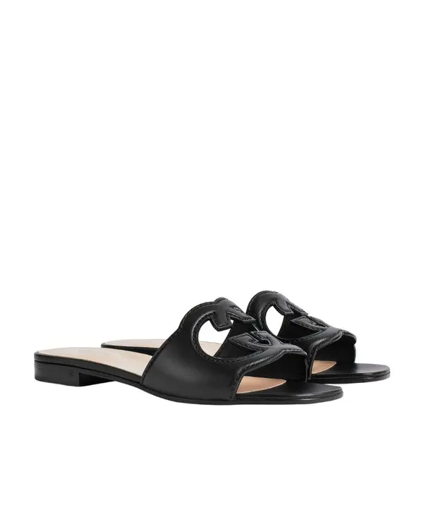 Gucci Logo Cut-out Flat Sandals - Black