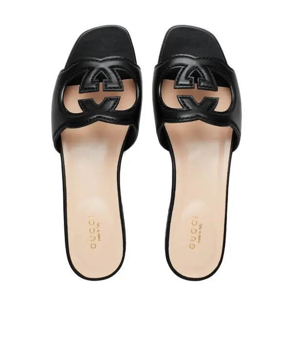 Gucci Logo Cut-out Flat Sandals - Black