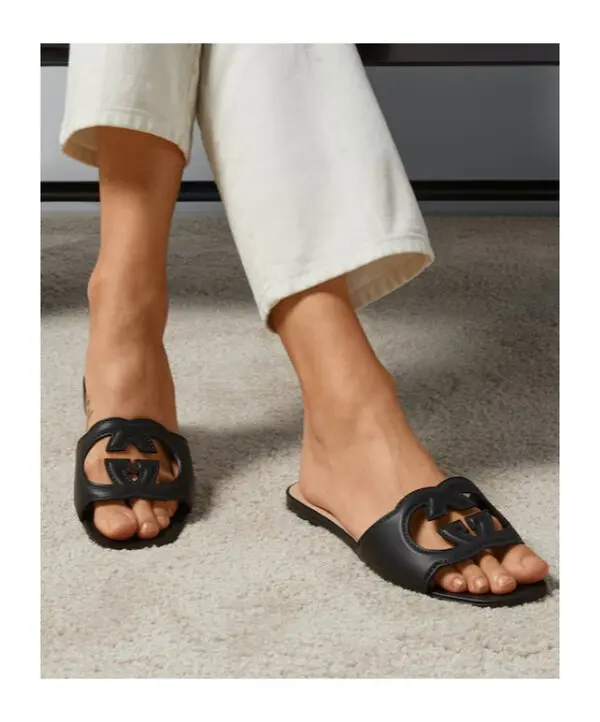 Gucci Logo Cut-out Flat Sandals - Black