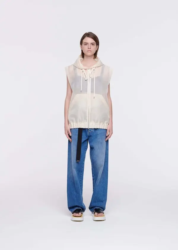 Plan C Hooded Zipper Vest - Nude