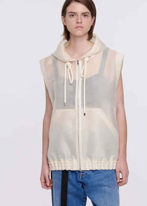 Plan C Hooded Zipper Vest - Nude