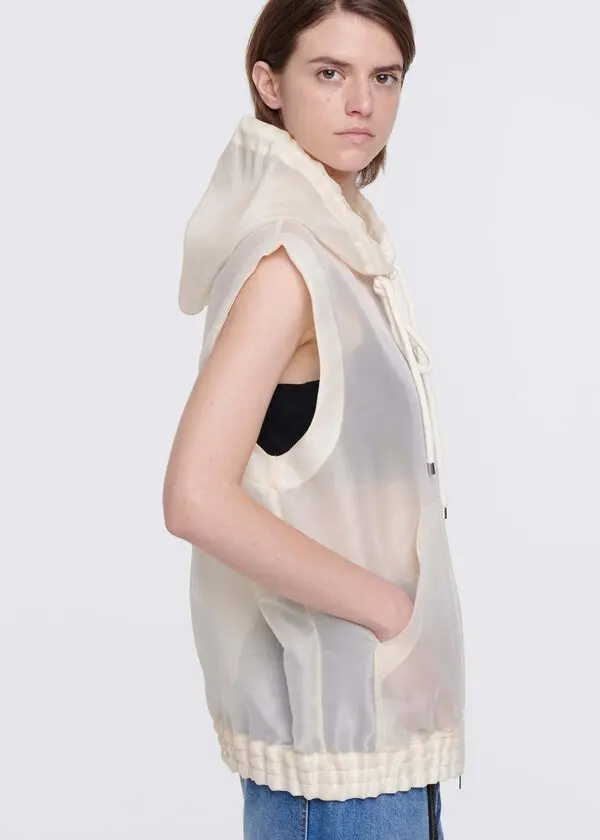 Plan C Hooded Zipper Vest - Nude