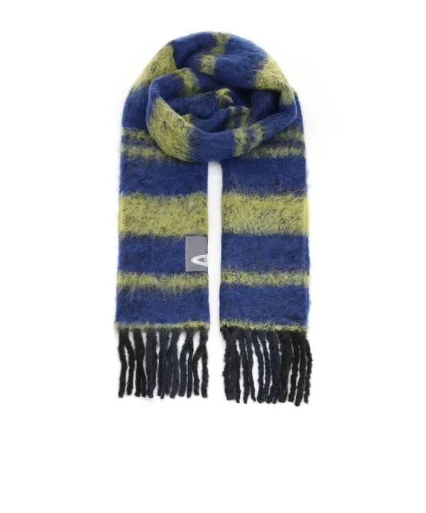 VIVIENNE WESTWOOD Logo Patch Fringed Scarf - Blue