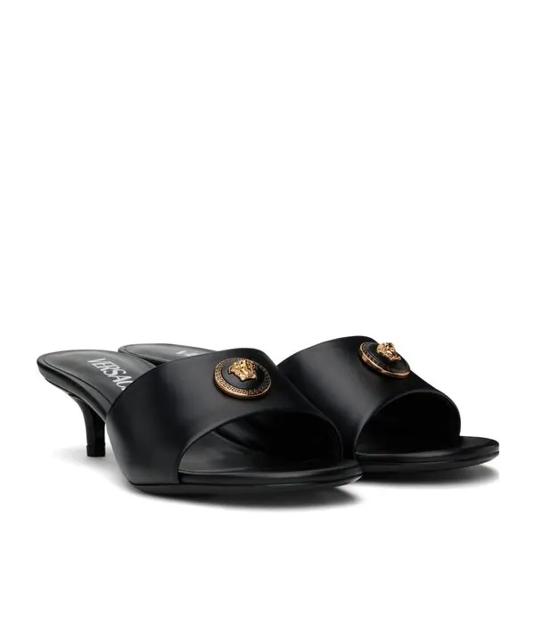 Versace Alia High Heel Open Toe Sandals With Medusa Hardware