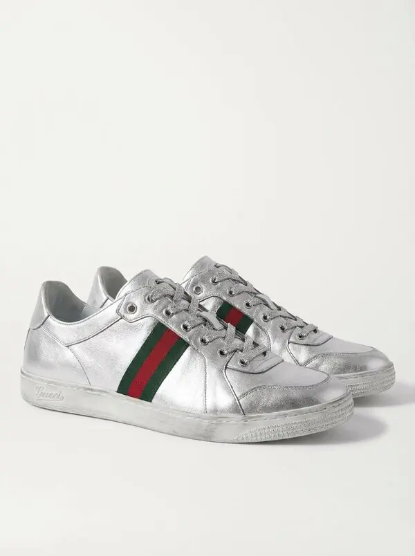 Gucci Stretch Low-top Sneakers With Web Detail - Metallic Silver