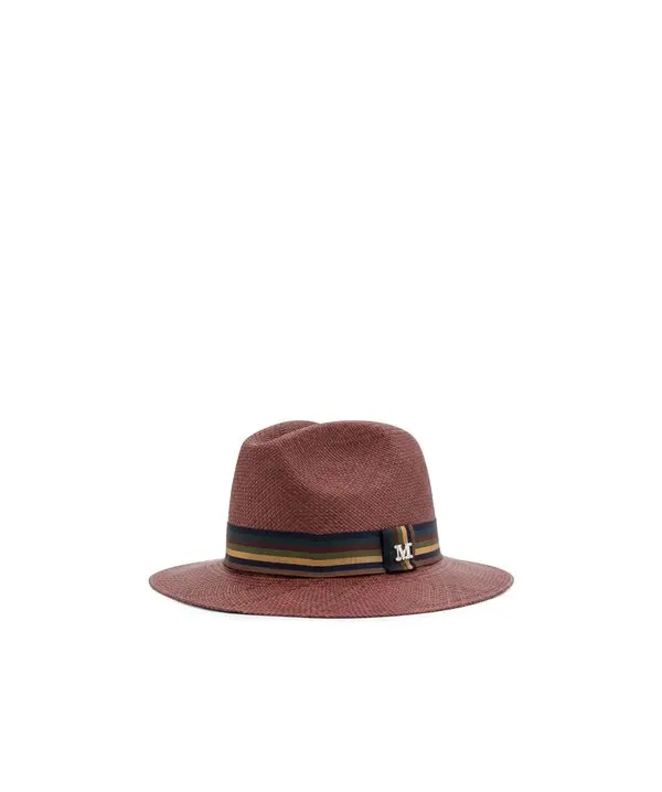 Max Mara Panama Hat With Logo Plaque - Red
