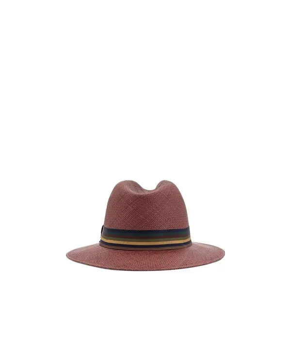 Max Mara Panama Hat With Logo Plaque - Red