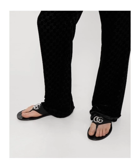 Gucci Embossed Gg Leather Thong Sandals