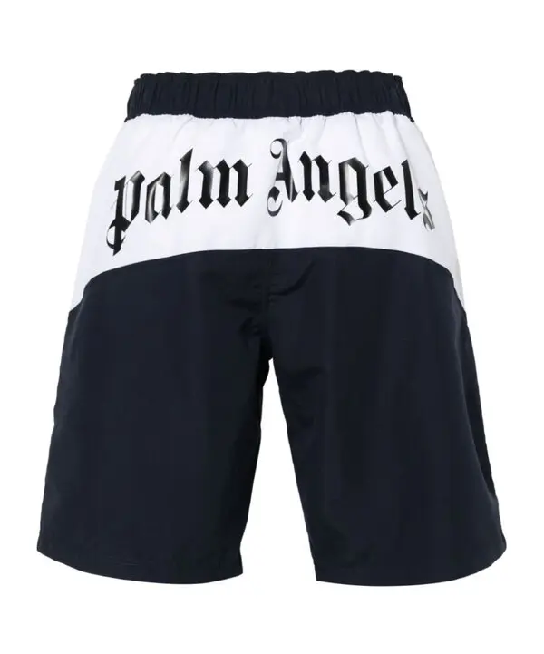 Palm Angels Logo Printed Elastic Waist Swim Shorts - Black