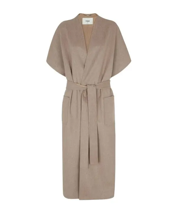 Fendi Short Sleeved V-neck Belted Coat - No