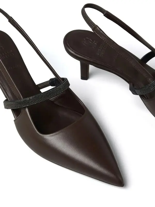Brunello Cucinelli Monile Pointed-toe Slingback Pumps - Black