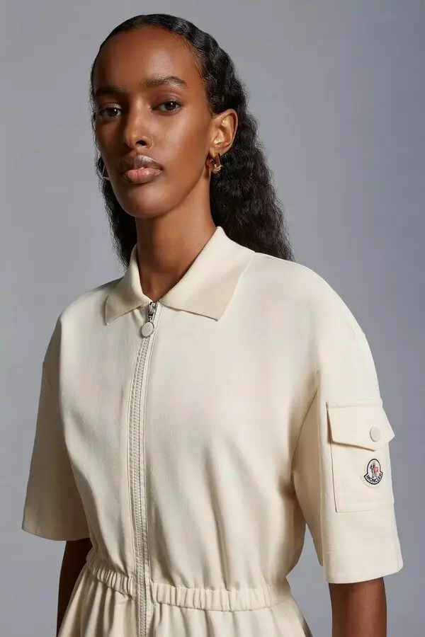 Moncler Logo Patch Two-way Zipped Dress - Cream